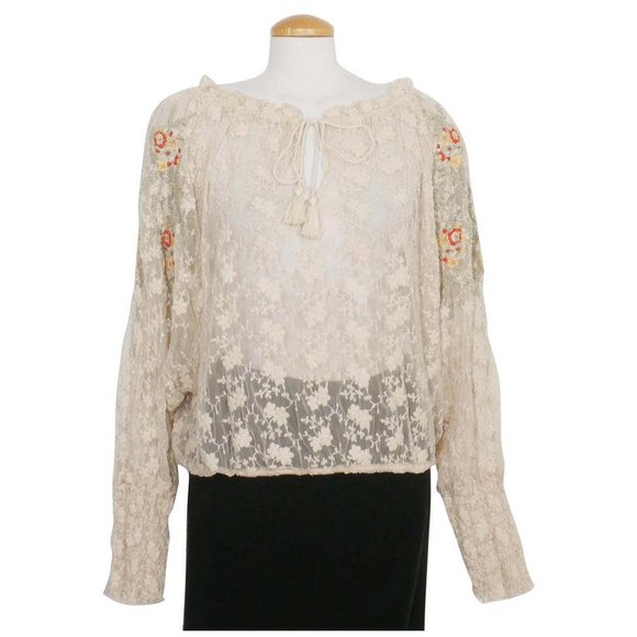 Free People | Tops | Ivory Jubilee Floral Embroidered Mesh Top M | Poshmark